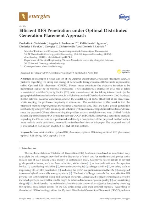 Pdf Efficient Res Penetration Under Optimal Distributed Generation