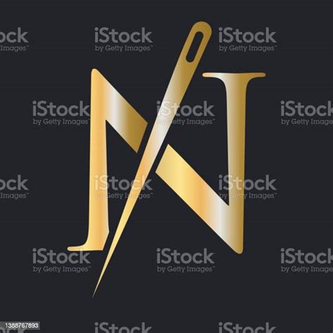 초기 편지 N 재단사 로고 스레드와 골드 컬러 라인 스타일과 바늘 조합 플랫 로고 디자인 템플릿 Central London에 대한 스톡 벡터 아트 및 기타 이미지 Istock