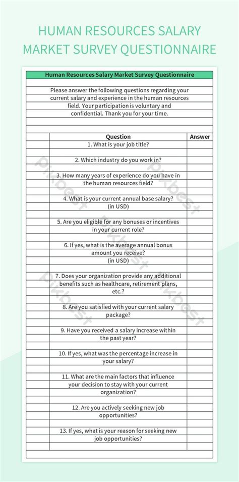 Survey Questionnaire On Human Resources Salary Market Trends Excel Template Free Download