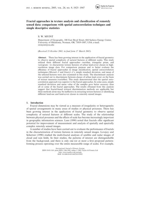 Pdf Fractal Approaches In Texture Analysis And Classification Of Remotely Sensed Data