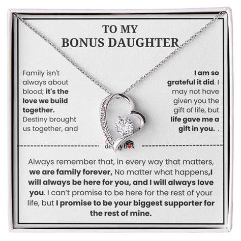 To My Bonus Daughter Heart Love Necklace Dearly Box