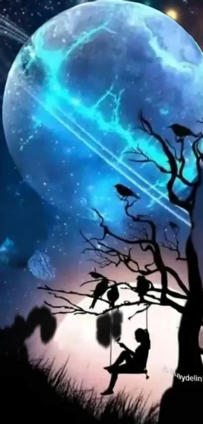 Blue Moon Silhouette Wallpaper Free Download