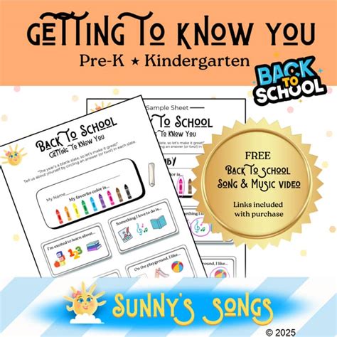 Getting To Know You Activity With Song Pre K And Kindergarten Back To