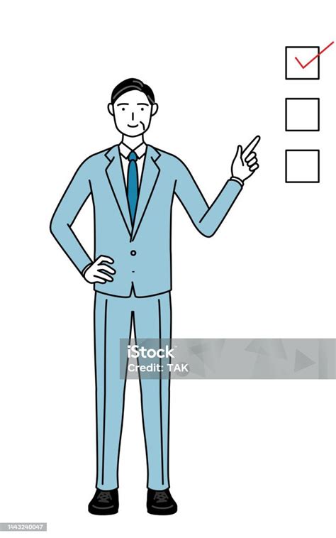 고위 사업가 임원 관리자 및 사장이 체크리스트를 가리키는 간단한 선 그리기 그림 가리키기에 대한 스톡 벡터 아트 및 기타 이미지
