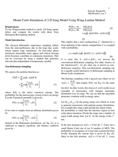 Monte Carlo Simulation Of 2 D Ising Model Using Wang Landau Method Pdf Entropy Temperature