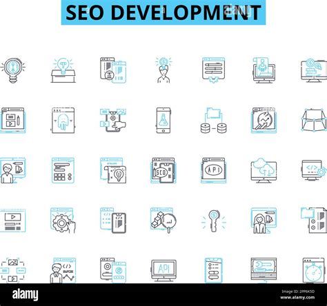 seo development linear icons set optimization ranking analysis