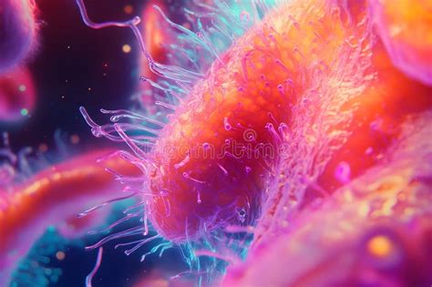 Microscopic View Of Colorful Bacteria With Vibrant Details Stock