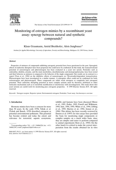 Pdf Monitoring Of Estrogen Mimics By A Recombinant Yeast Assay Synergy Between Natural And