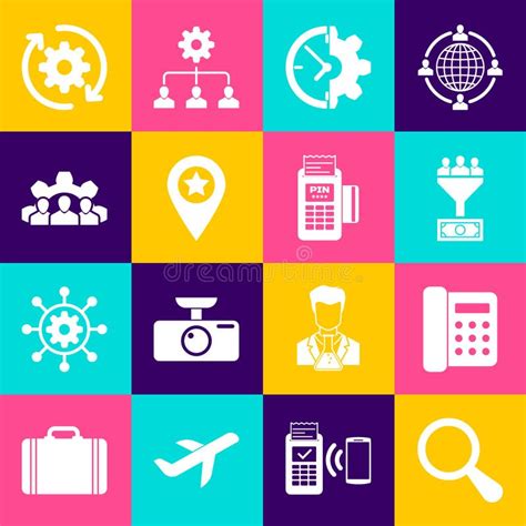 Set Magnifying Glass Telephone Lead Management Clock And Gear