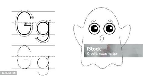 문자를 추적하고 그림을 추적하고 색칠합니다 교육 아이들은 게임을 추적합니다 알파벳색칠하기 편지 G와 재미있는 유령 공휴일에 대한 스톡 벡터 아트 및 기타 이미지 Istock