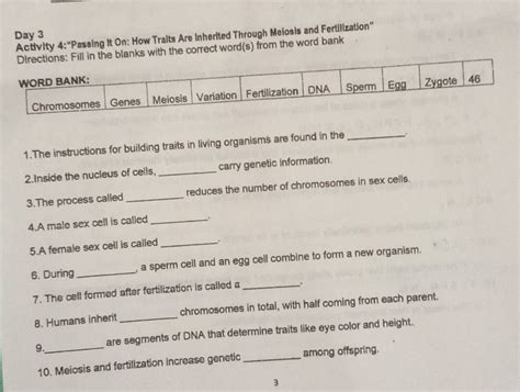 Solved Day 3 Activity 4“passing It On How Traits Are Inherited