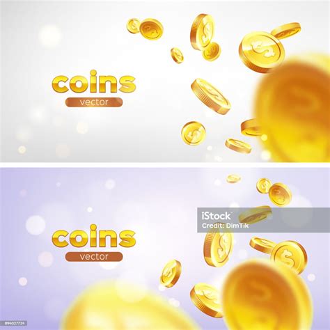 배너는 현실적인 금화 비행을 설정 합니다 컬러 배경입니다 캐나다 달러에 대한 스톡 벡터 아트 및 기타 이미지 캐나다 달러 0명 3차원 형태 Istock