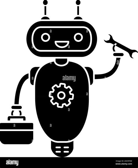 Repair Chatbot Glyph Icon Silhouette Symbol Robot With Set Of Tools And Screw Key Virtual
