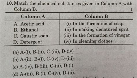 10 match the chemical substances given in column a with column b begin