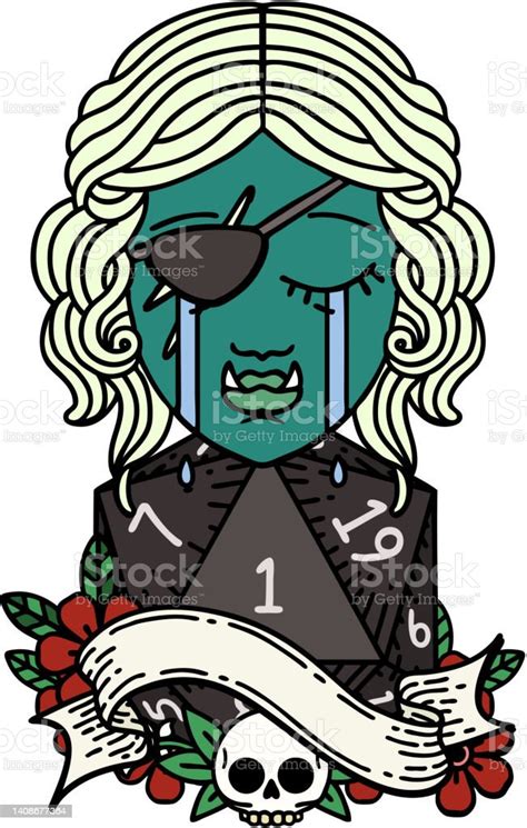 우는 오크 불량 캐릭터 얼굴 자연 하나의 D20 롤 일러스트 굴리기에 대한 스톡 벡터 아트 및 기타 이미지 굴리기 눈 신체