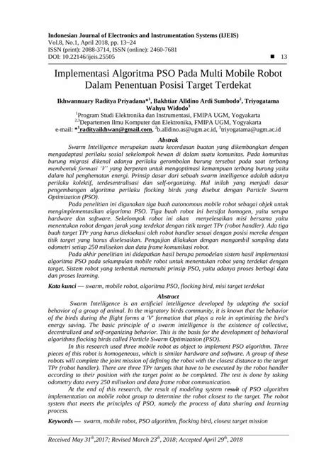 Pdf Implementasi Algoritma Pso Pada Multi Mobile Robot Dalam