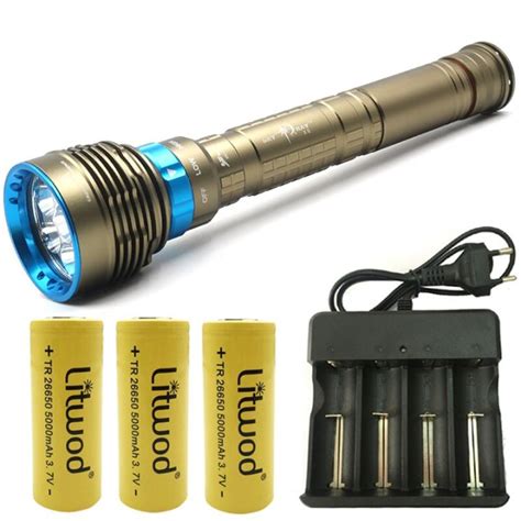 Diving Led Flashlight Swimming Torch Waterproof 100m 7 8000 Lumens Power By 18650 Or 26650