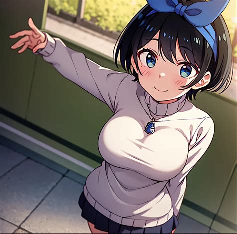 Anime Girl With Blue Eyes Pointing At Something In A Room Seaart Ai