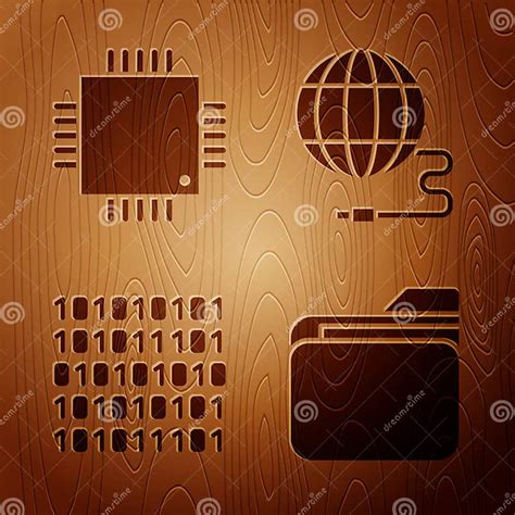 Set Document Folder Processor With Microcircuits Cpu Binary Code And
