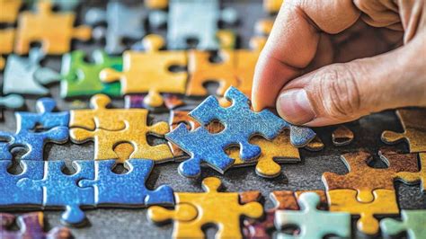 Close Up Of Hand Connecting Puzzle Pieces Concept Of Problem Solving Teamwork And Recreation