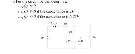 solved 7 1 for the circuit below determine a vc t t 0 b