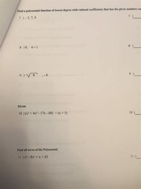 Solved Find A Polynomial Function Of Lowest Degree With Chegg
