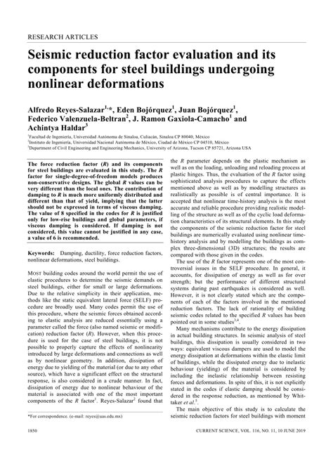 Pdf Seismic Reduction Factor Evaluation And Its Components For Steel Buildings Undergoing