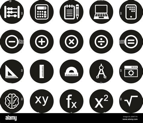 Math Or Math Science Icons White On Black Flat Design Circle Set Big Stock Vector Image And Art