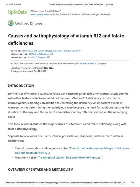 Causes And Pathophysiology Of Vitamin B12 And Folate Deficiencies