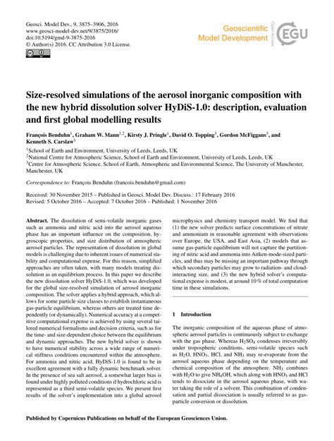 Pdf Size Resolved Simulations Of The Aerosol Inorganic Composition