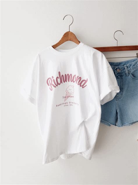 리케마켓 Ice Cream T 귀여운 아이스크림 프린트 레터링 톡톡 코튼 면 루즈핏 반팔티셔츠 여름 데일리티