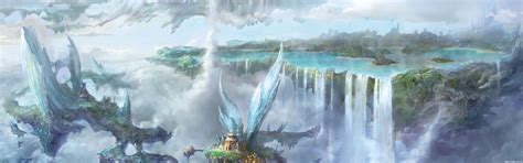배경 화면 폭포 판타지 아트 다중 디스플레이 대기 현상 물 특징 수채화 물감 3840x1200 Sam50