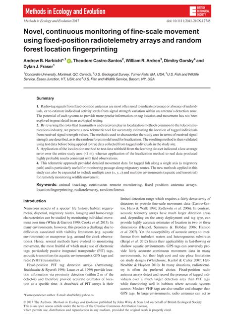 Pdf Novel Continuous Monitoring Of Fine Scale Movement Using Fixed Position Radio Telemetry