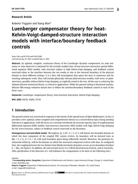 Pdf Luenberger Compensator Theory For Heat Kelvin Voigt Damped Structure Interaction Models