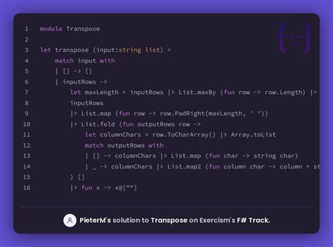 Pieterms Solution For Transpose In F On Exercism