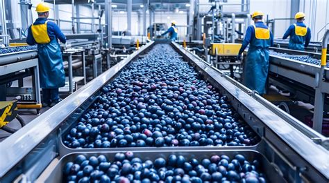 Blueberry Processing Line In An Automated Industrial Factory Premium