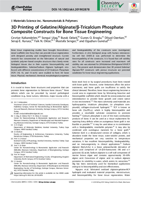 Pdf 3d Printing Of Gelatinealginateβ‐tricalcium Phosphate Composite Constructs For Bone
