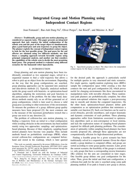 Pdf Integrated Grasp And Motion Planning Using Independent Contact Regions