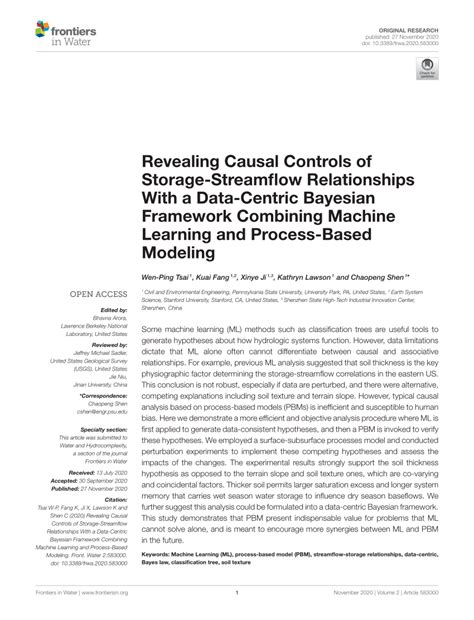 Pdf Revealing Causal Controls Of Storage Streamflow Relationships With A Data Centric Bayesian