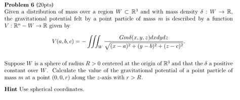Solved Problem 6 20pts Given A Distribution Of Mass Over A