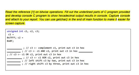 Solved Read The Reference 1 On Bitwise Operations Fill