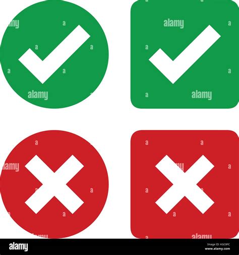 Tick Icon Set Stylish Check Mark Icon Set In Green And Red Colors Vector Illustration Stock