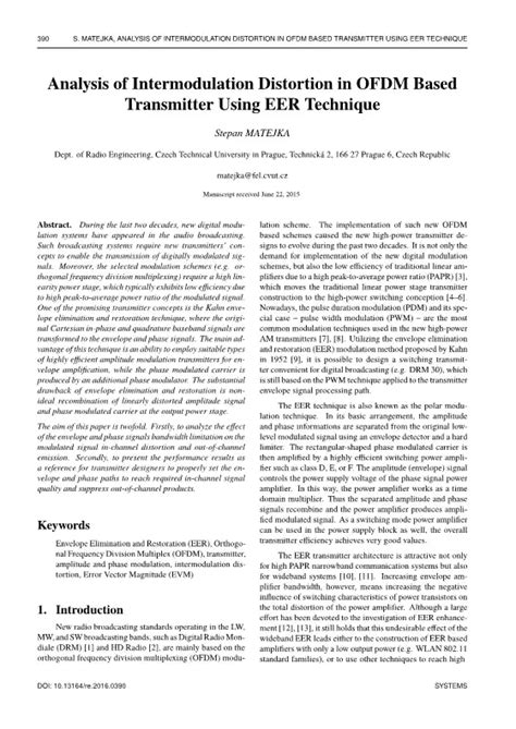 Analysis Of Intermodulation Distortion In Ofdm Based Transmitter Using Eer Technique Docslib