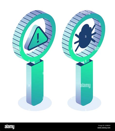 Debugging Magnifying Glass With Bug And Exclamation Mark Isolated On