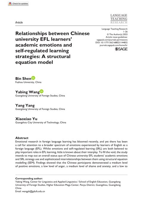 Pdf Relationships Between Chinese University Efl Learners Academic