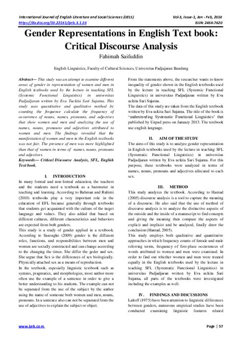 Pdf Gender Representations In English Text Book Critical Discourse