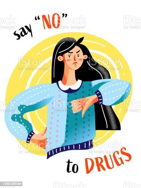 Say No To Drugs Concept Angry Young Woman Showing Stop To Narcotic