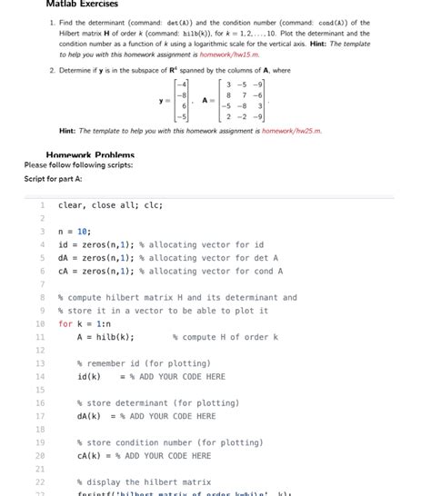 Solved Matlab Exercises Find The Determinant Command Chegg