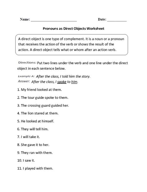 Direct And Indirect Object Worksheets Pronouns As Direct Objects Worksheet Grammar