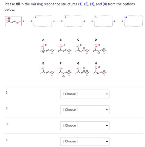 solved please fill in the missing resonance structures 1